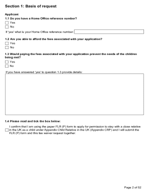 Fillable Online Flr (p) Fee Waiver Request Form for Immigration ...