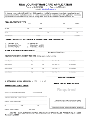 Fillable Online Usw Journeyman Card Application Fax Email Print - pdfFiller