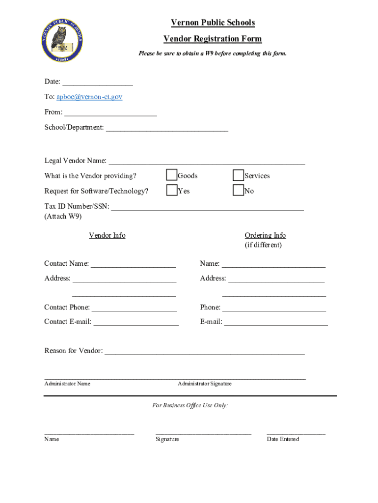Fillable Online Vernon Public Schools Vendor Registration Fax Email Print - pdfFiller