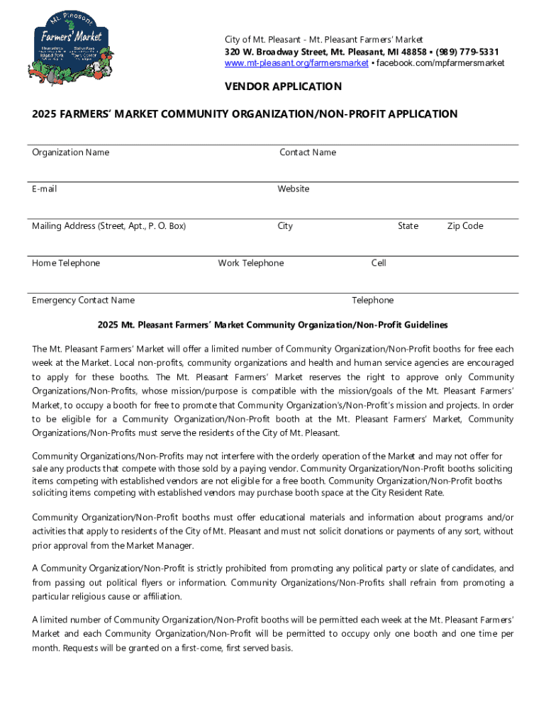 Fillable Online Vendor Application for Farmers' Market Fax Email Print - pdfFiller