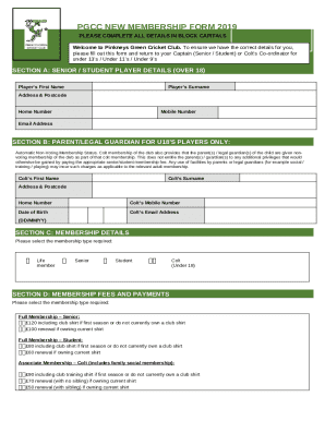 Pinkneys Green Cricket Club Membership Doc Template | pdfFiller