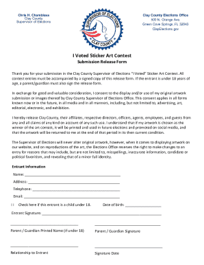 Fillable Online I Voted Sticker Art Contest Submission Release Form Fax ...