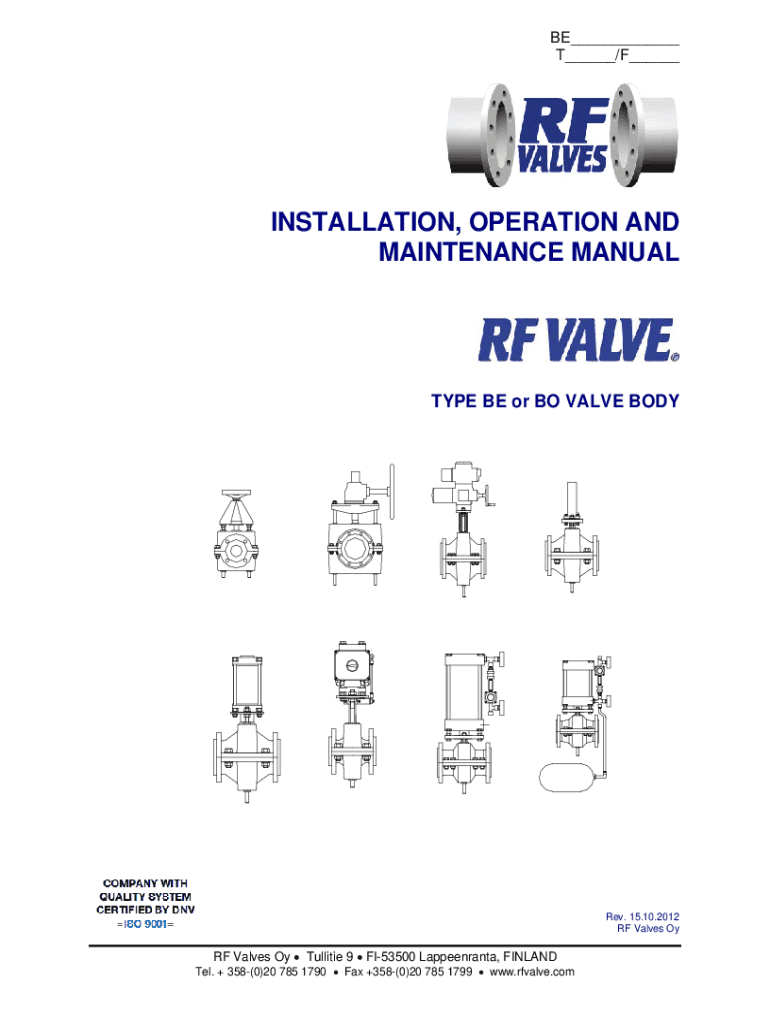 Fillable Online Rf Valve Installation and Maintenance Manual Fax Email ...