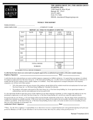 Fillable Online Weekly Time Report Fax Email Print - pdfFiller