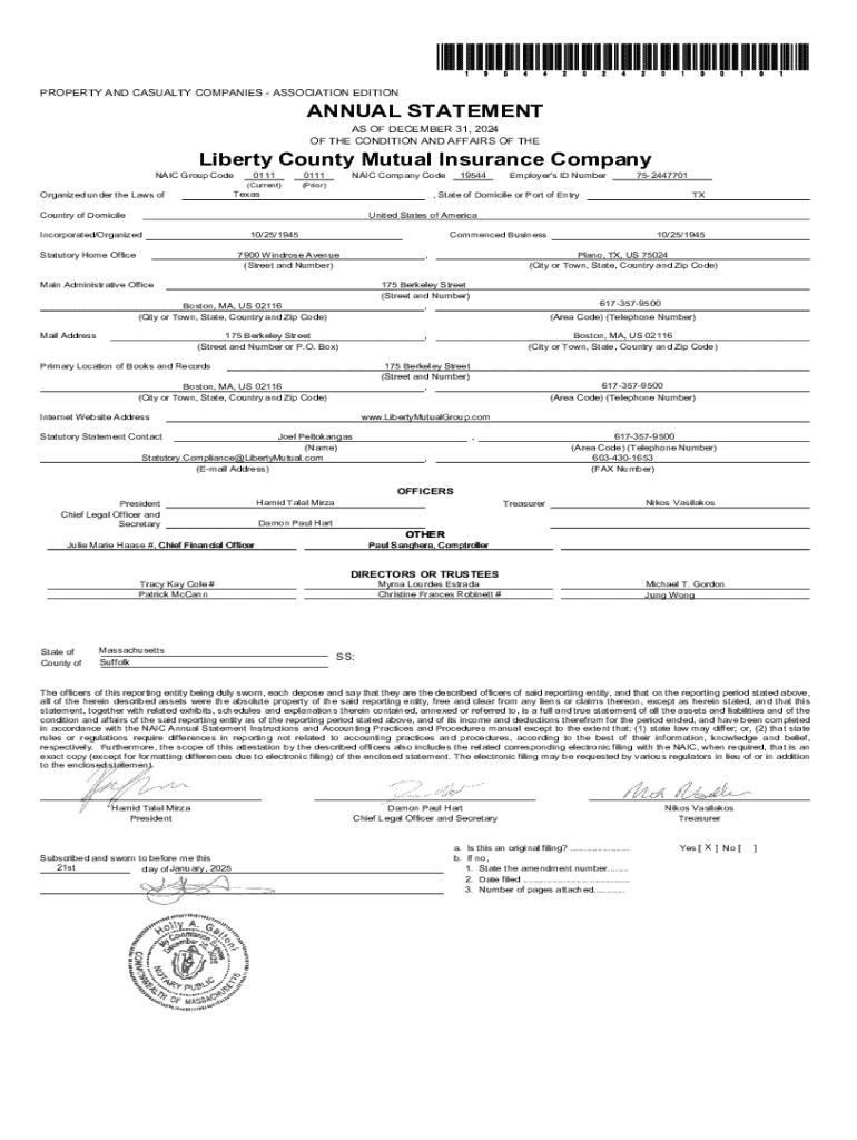 Fillable Online Annual Statement - Liberty County Mutual Insurance ...