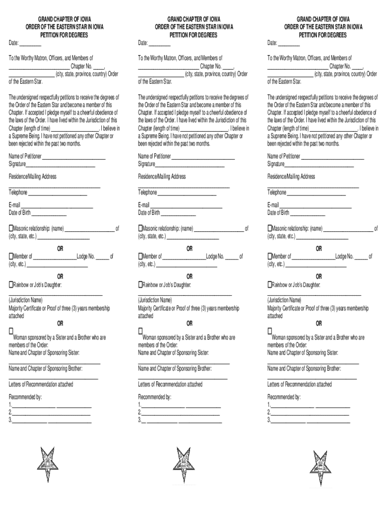 Fillable Online Petition for Degrees to the Order of the Eastern Star Fax Email Print - pdfFiller