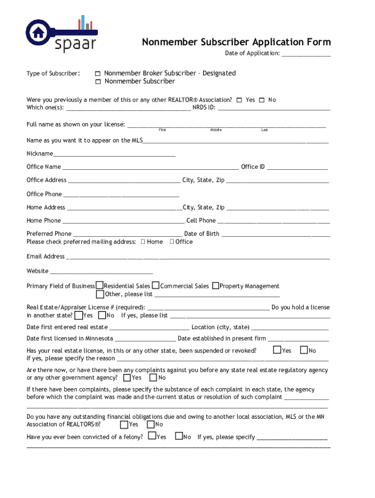 Fillable Online Nonmember Subscriber Application for Realtors® Association Fax Email Print ...