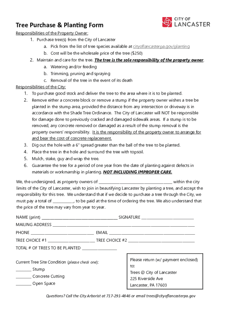 Fillable Online Tree Purchase and Planting Agreement Fax Email Print ...