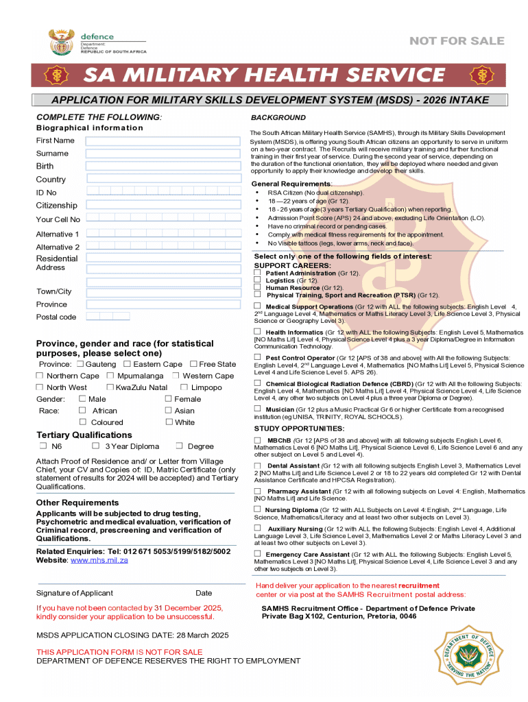 Fillable Online Military Skills Development System Application Fax ...