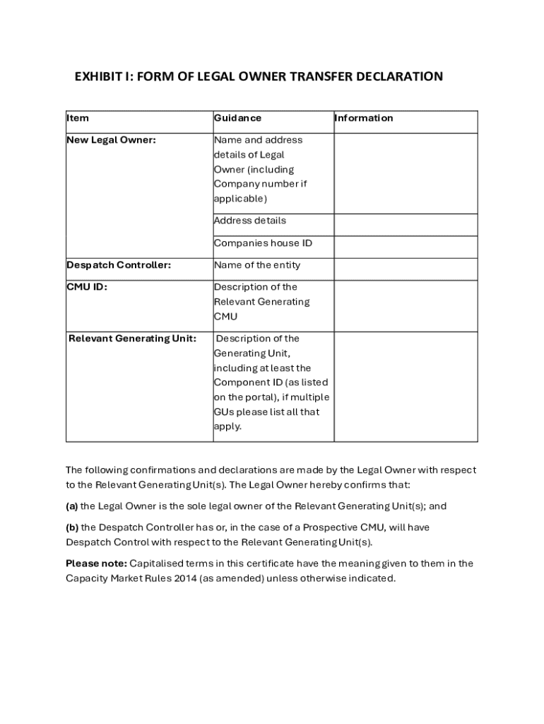 Fillable Online Form of Legal Owner Transfer Declaration Fax Email Print - pdfFiller