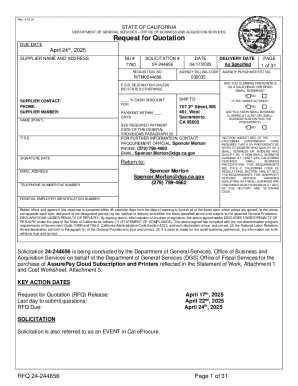 Fillable Online California Dgs Request for Quotation for Assurepay Cloud Subscription and ...