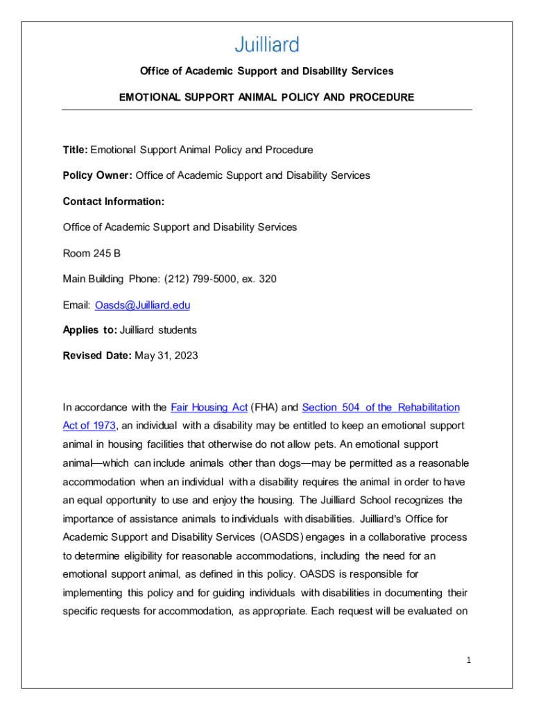Fillable Online Emotional Support Animal Policy and Procedure Fax Email Print - pdfFiller