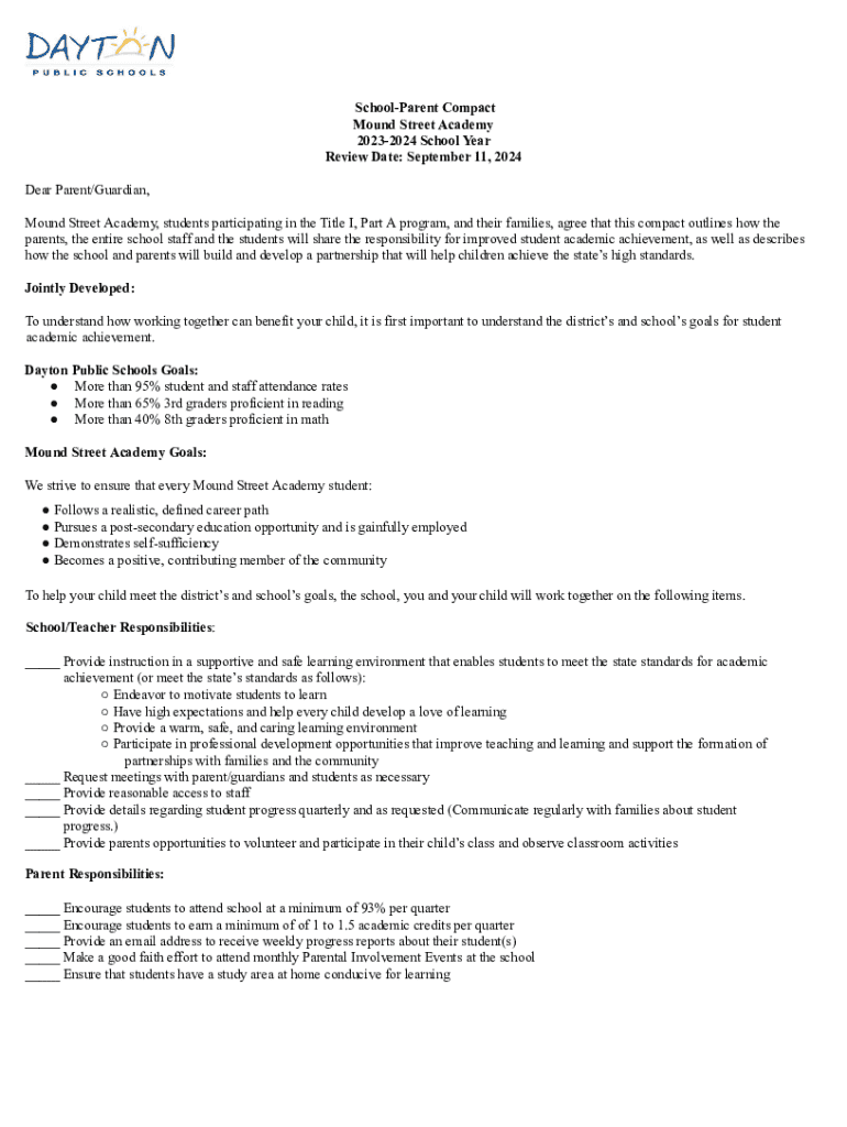 Fillable Online Mound Street Academy School-parent Compact Fax Email ...