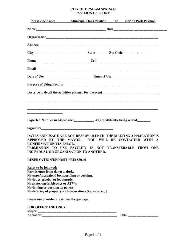 Fillable Online Pavilion Use Request Form Fax Email Print - pdfFiller