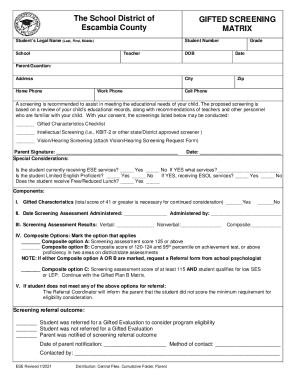 Fillable Online Gifted Screening Matrix for Students Fax Email Print - pdfFiller