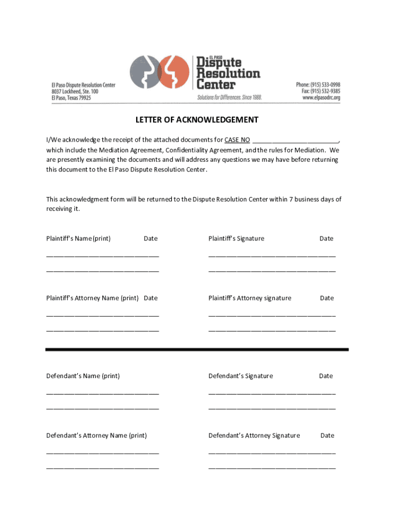 Fillable Online Acknowledgment of Mediation Documents Fax Email Print - pdfFiller