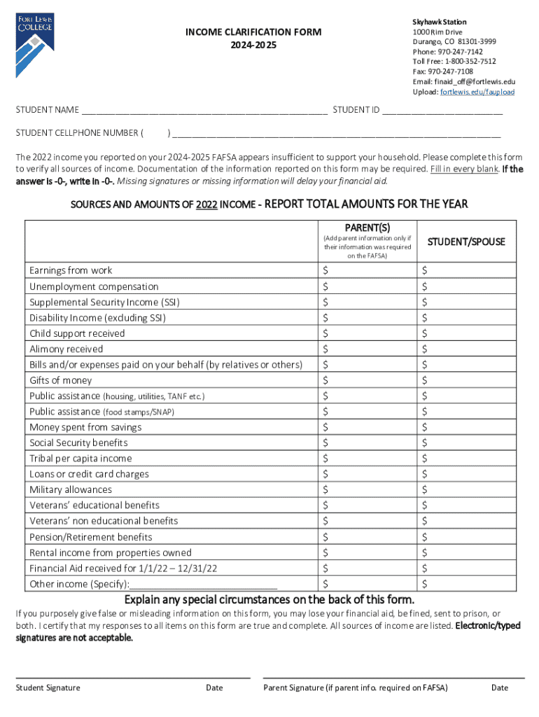 Fillable Online 2024-2025 Income Clarification Form Fax Email Print ...