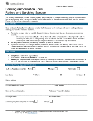 Fillable Online Retiree and Surviving Spouse Banking Authorization Form ...