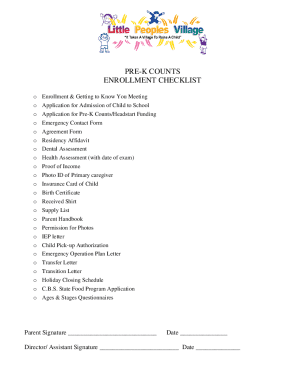 Fillable Online Pre-k Counts Enrollment Checklist and Emergency Contact ...