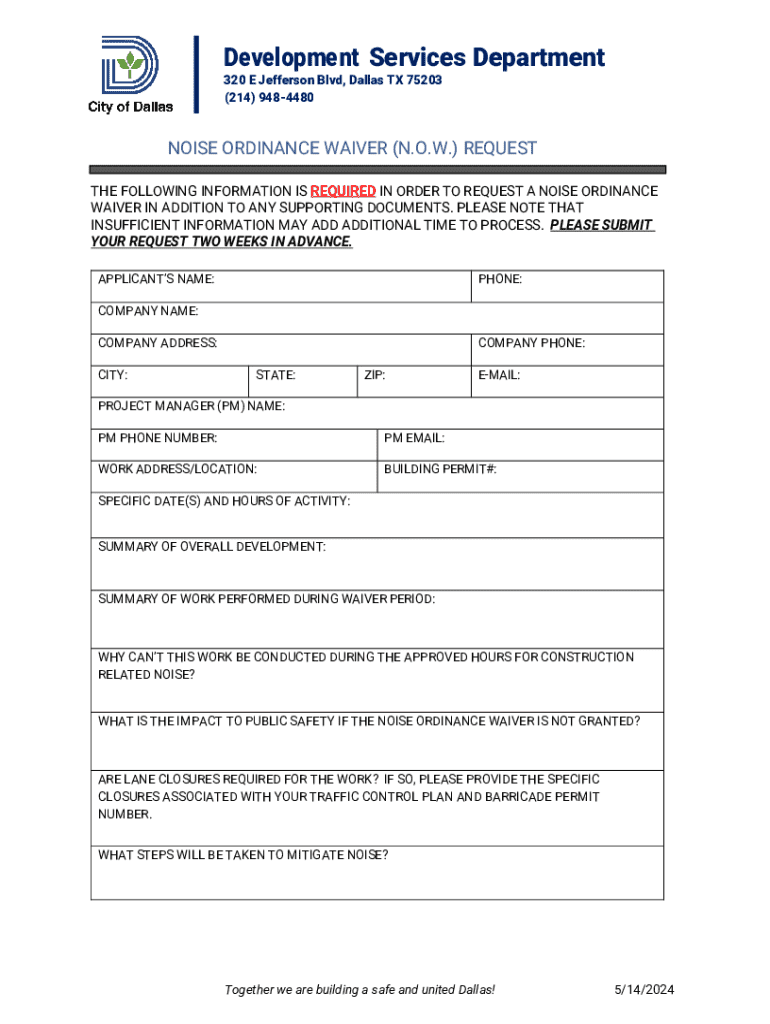 Fillable Online Noise Ordinance Waiver Request Fax Email Print - pdfFiller