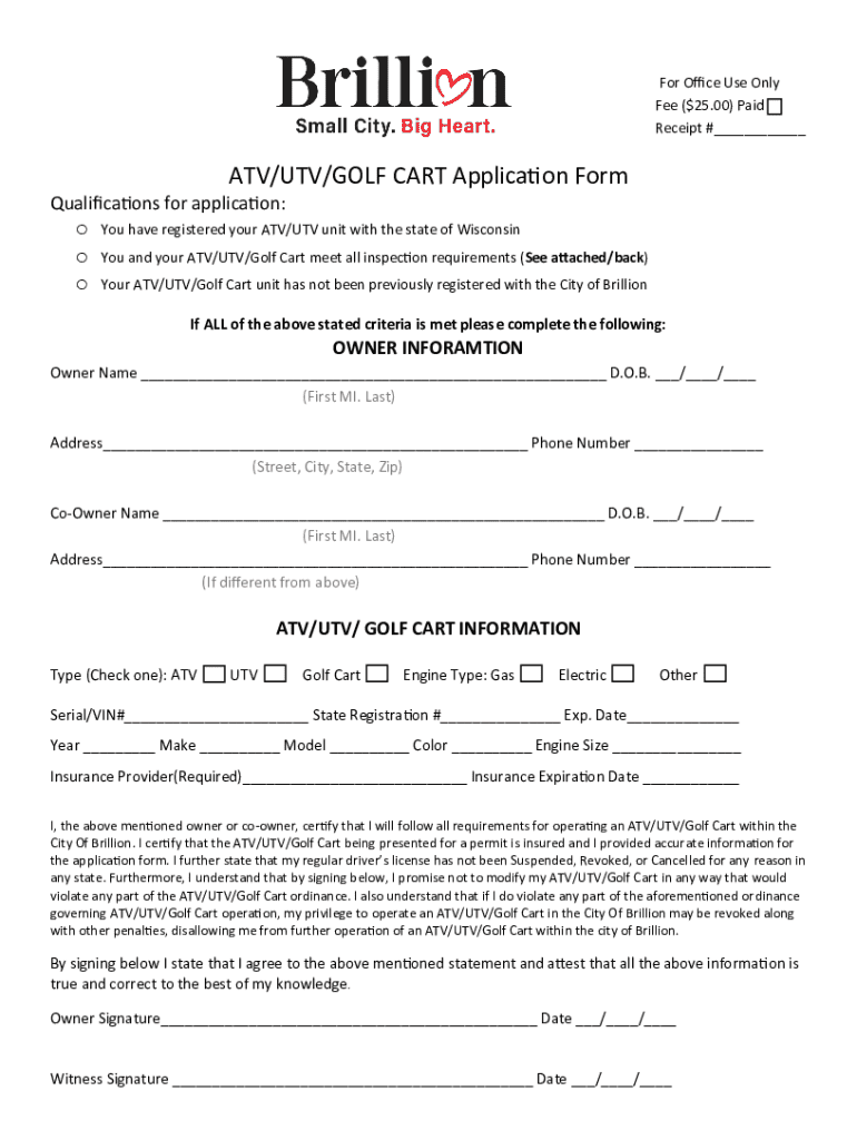 Fillable Online Atv/utv/golf Cart Registration Application Fax Email ...