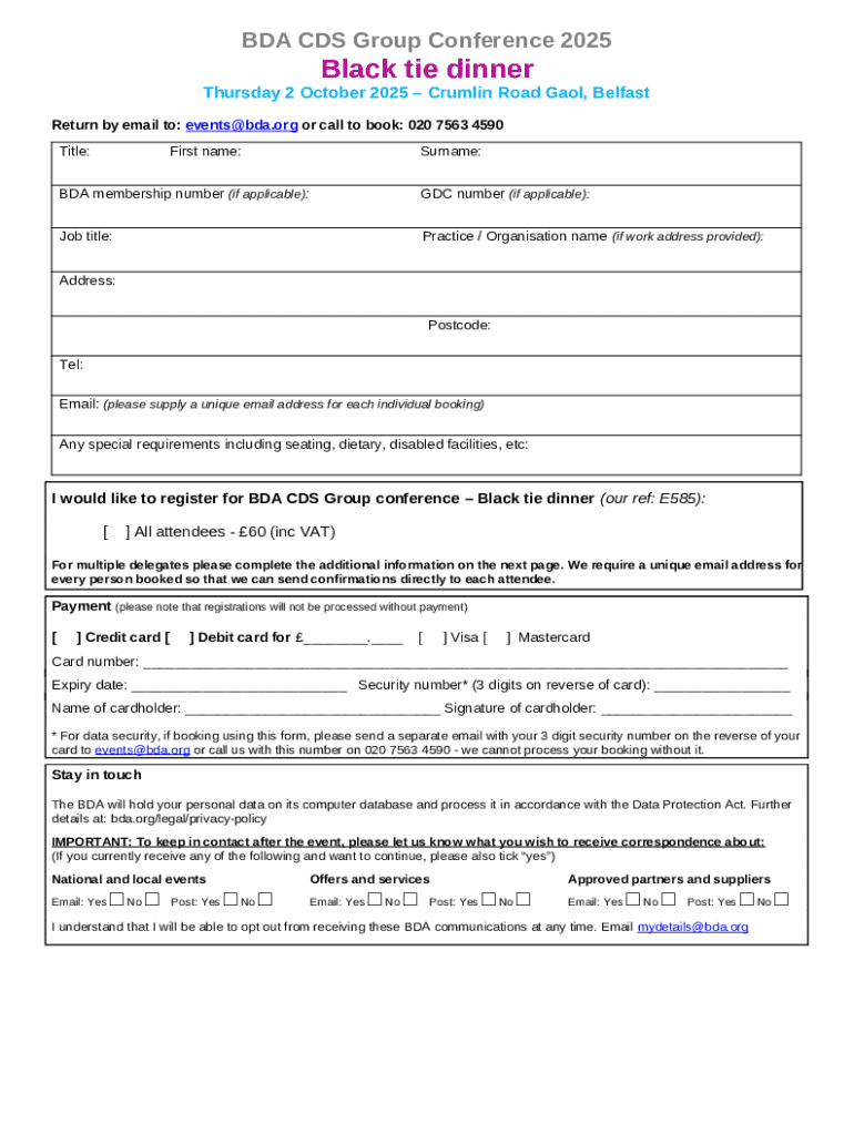Bda Cds Group Conference 2025 Registration Doc Template | pdfFiller