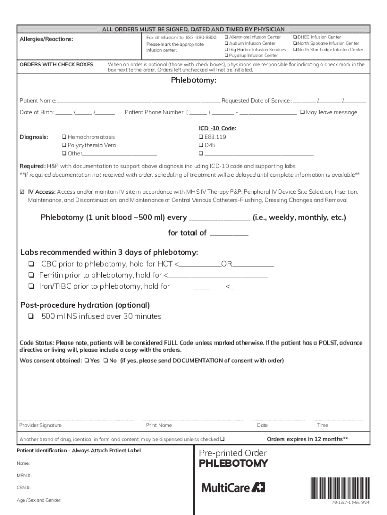 Fillable Online Physician Infusion Order Fax Email Print - pdfFiller