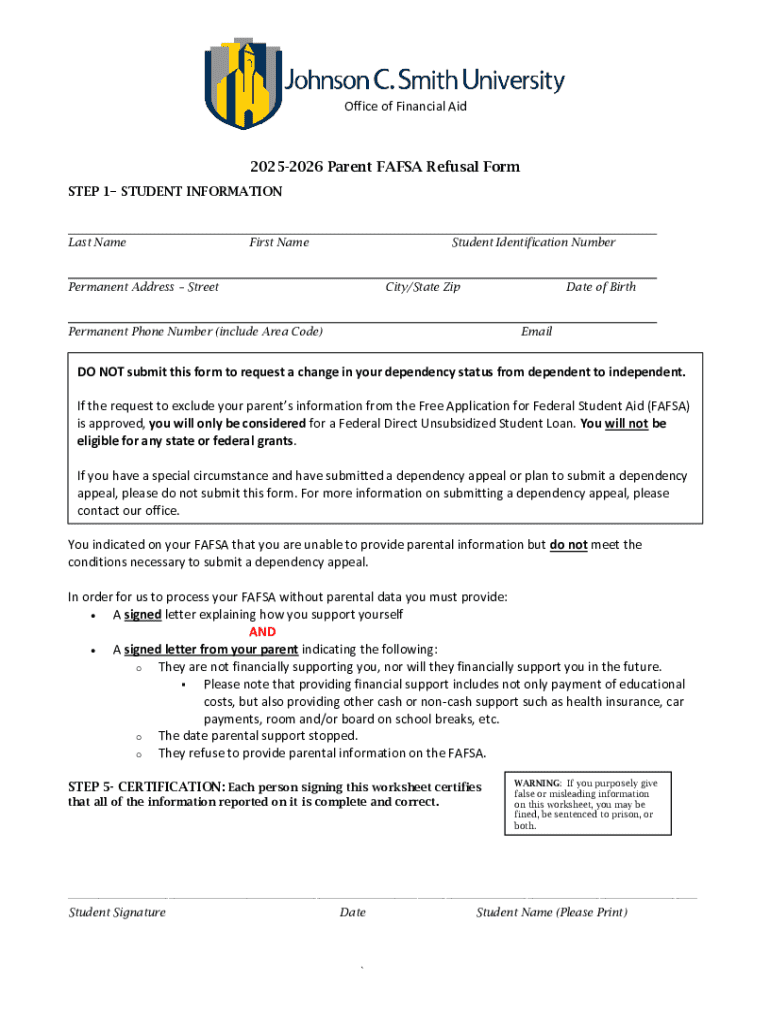 Fillable Online Parent Fafsa Refusal Form Fax Email Print - pdfFiller