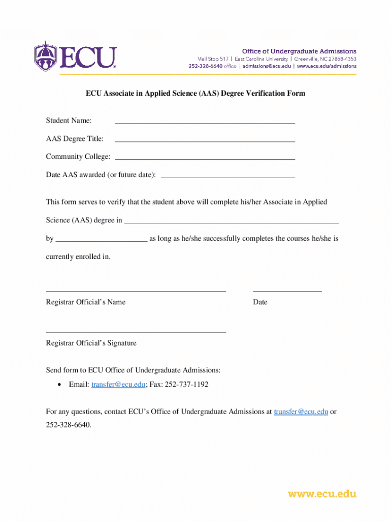 Fillable Online Associate in Applied Science Degree Verification Fax ...