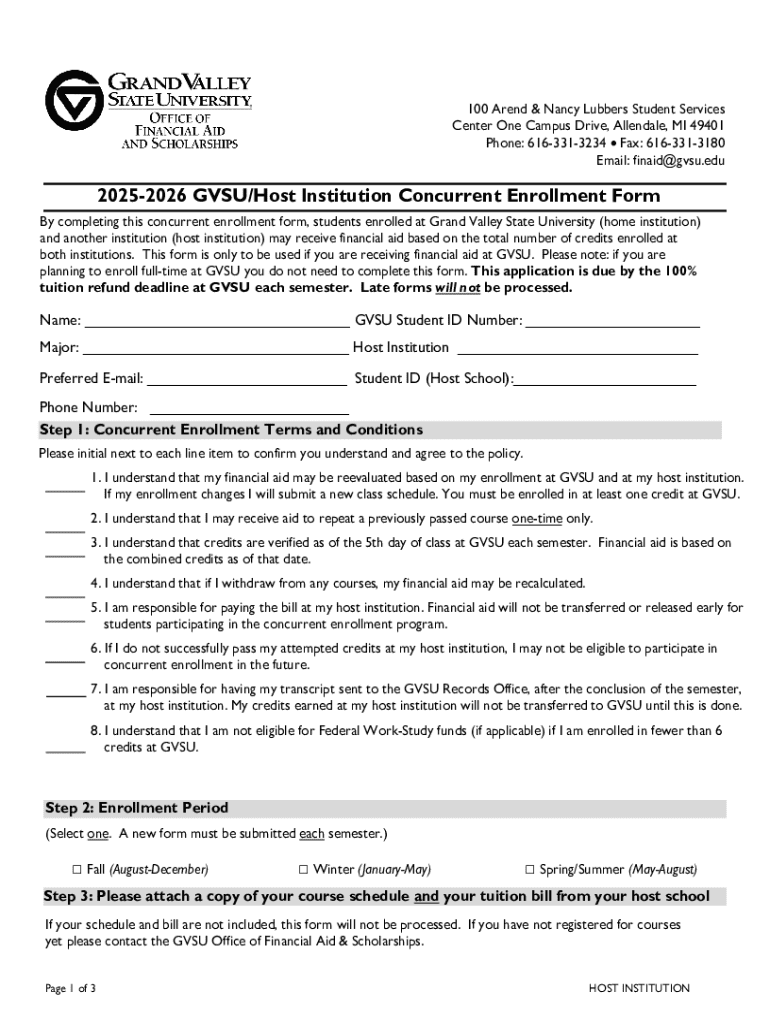 Fillable Online Gvsu Concurrent Enrollment Form Fax Email Print - pdfFiller