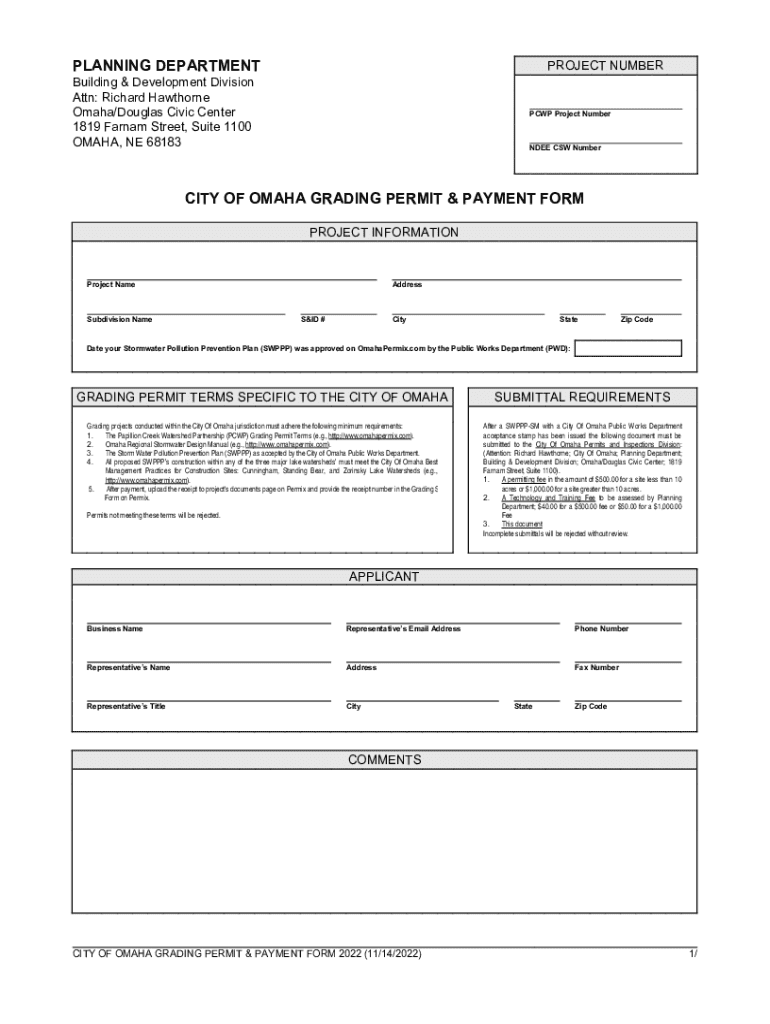 Fillable Online City of Omaha Grading Permit & Payment Form Fax Email ...