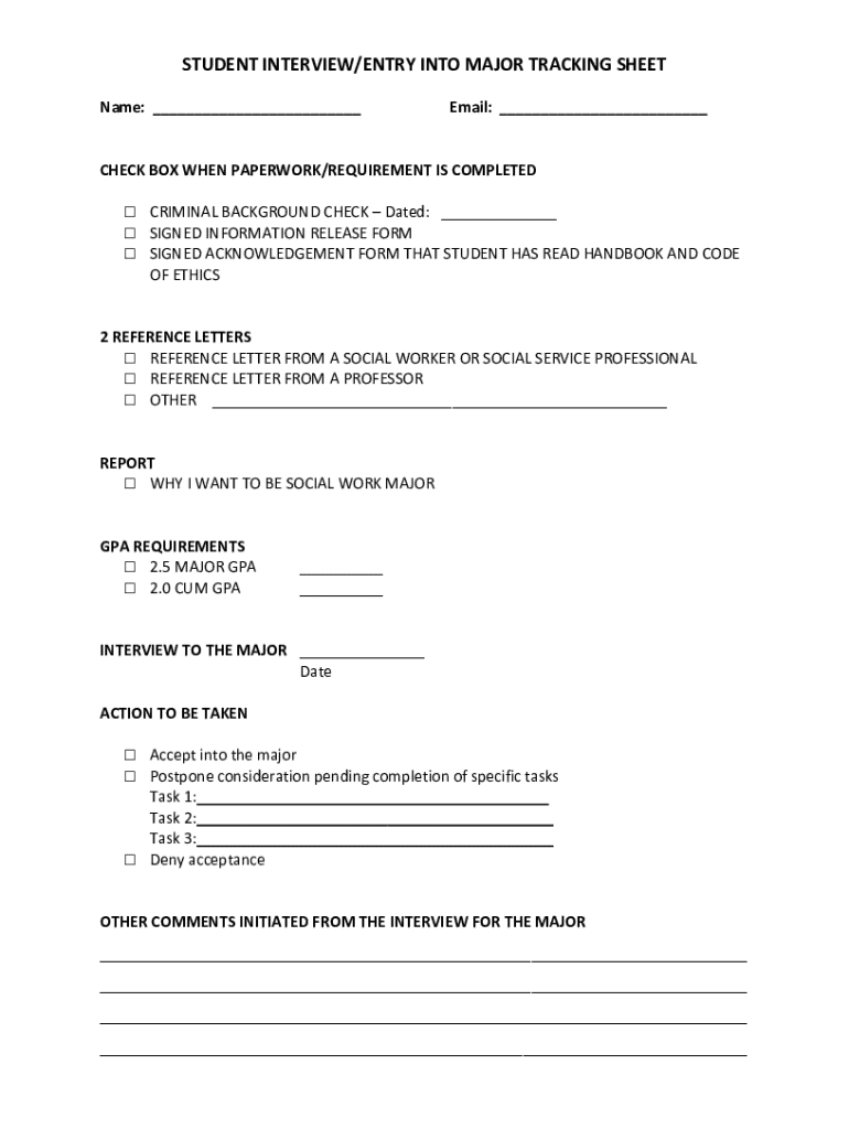 Fillable Online Student Interview and Major Entry Tracking Fax Email ...
