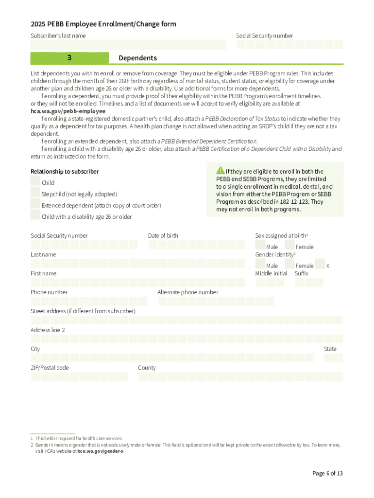 Fillable Online Pebb Employee Enrollment/change Form Fax Email Print - pdfFiller