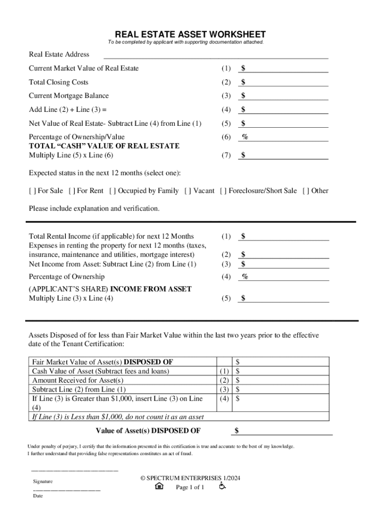 Fillable Online Real Estate Asset Worksheet Fax Email Print - pdfFiller