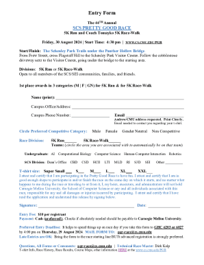Fillable Online Scs Pretty Good Race Entry Form Fax Email Print - pdfFiller