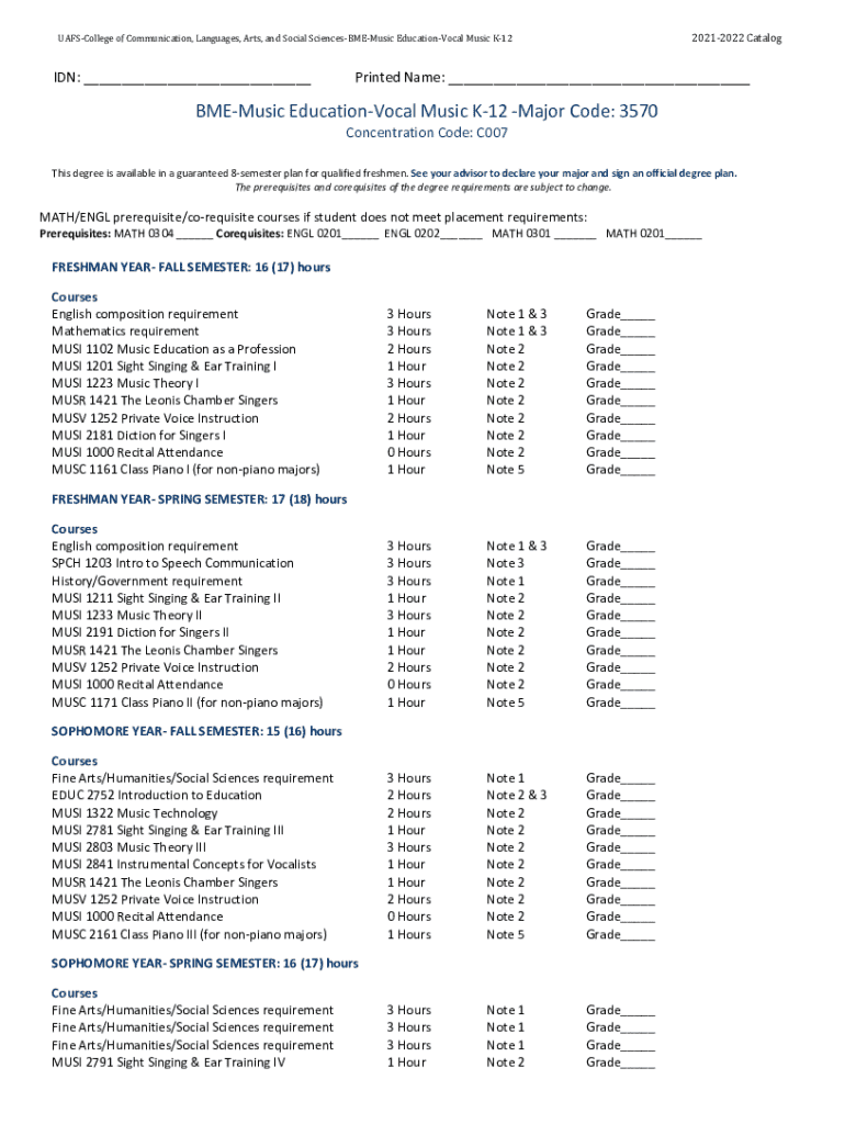 Fillable Online Uafs College of Communication, Languages, Arts, and Social Sciences Bme Music ...