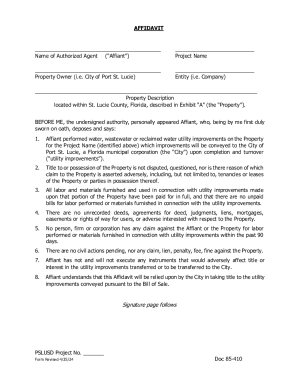 Fillable Online Affidavit for Utility Improvements Fax Email Print ...