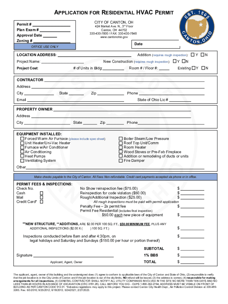 Fillable Online Residential Hvac Permit Application Fax Email Print ...