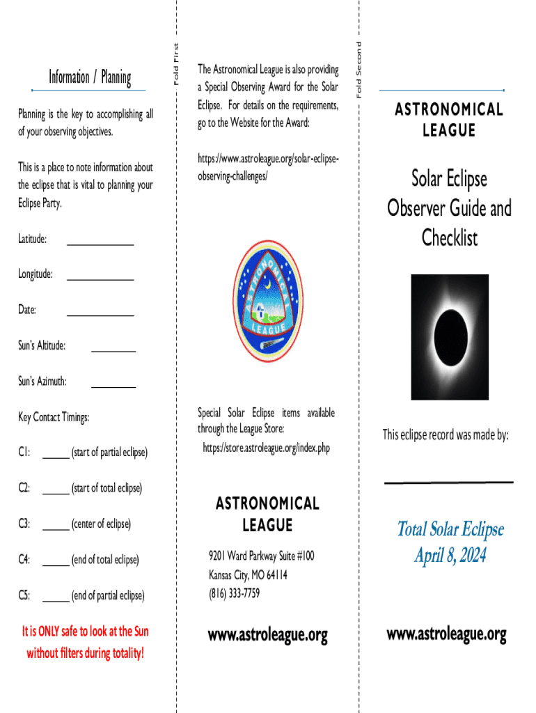 Fillable Online Solar Eclipse Observer Guide and Checklist Fax Email Print - pdfFiller