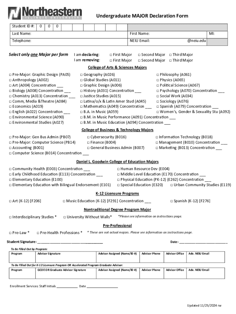 Fillable Online Undergraduate Major Declaration Form Fax Email Print ...
