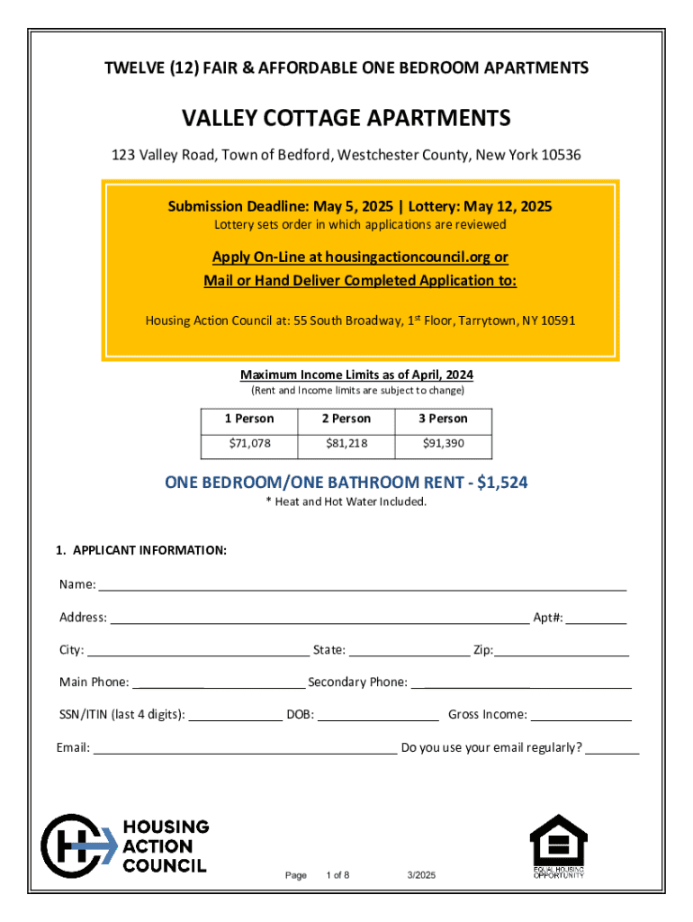 Fillable Online Application for Affordable One Bedroom Apartment Fax ...