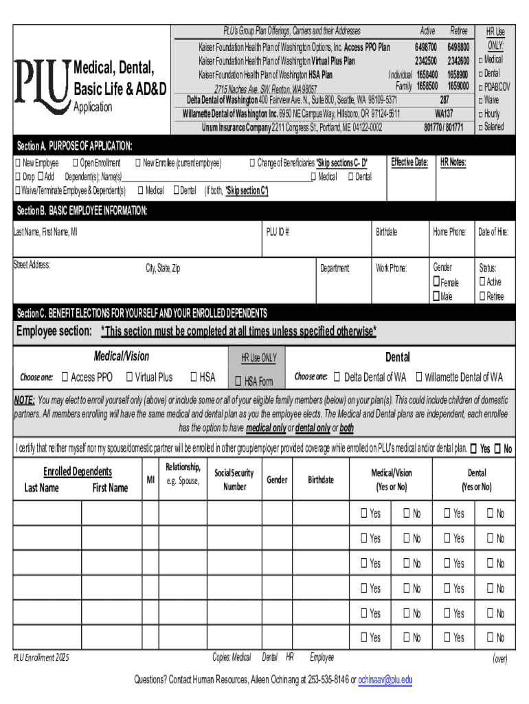 Fillable Online Plu Group Plan Applications for Medical and Dental ...