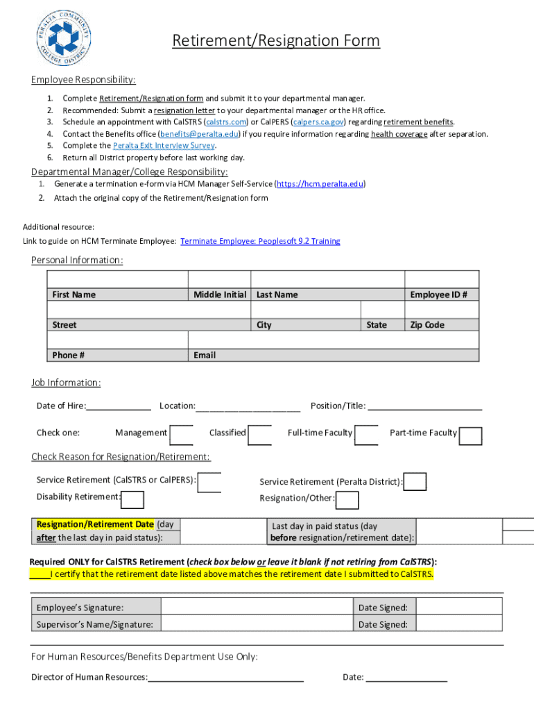 Fillable Online Retirement/resignation Form Fax Email Print - pdfFiller