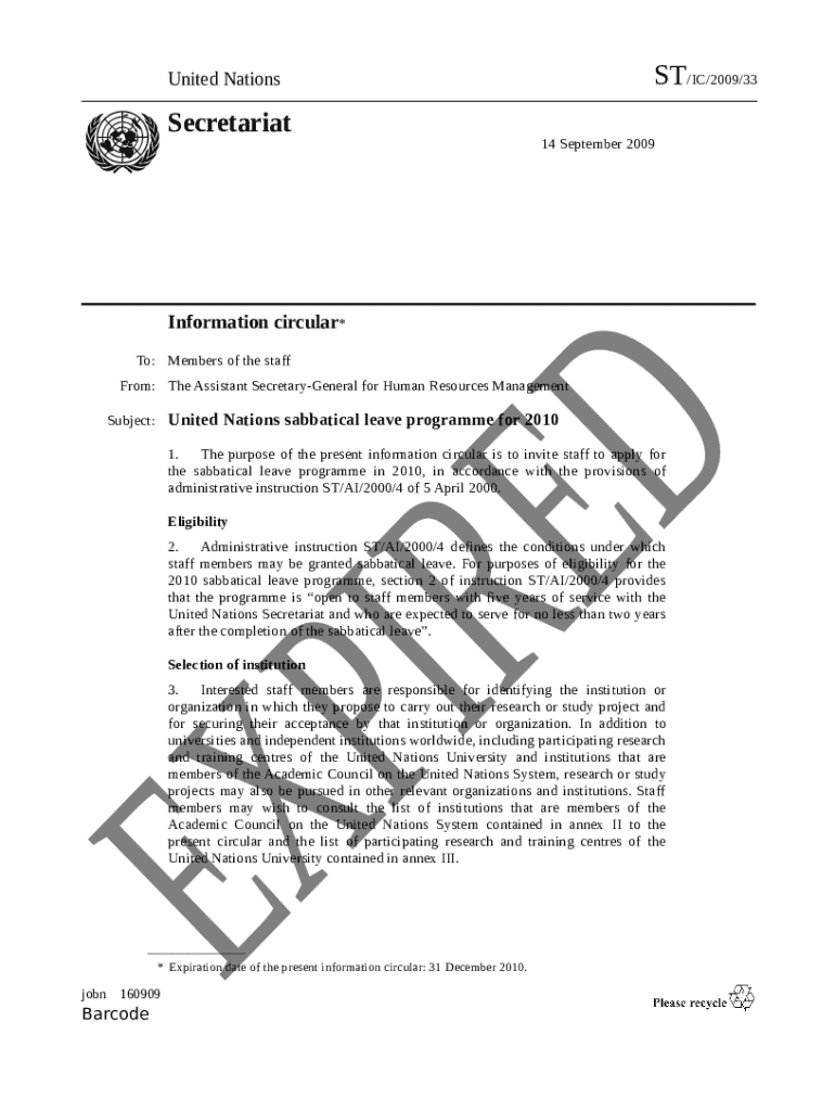 Sabbatical Leave Programme Application for 2010 Doc Template | pdfFiller