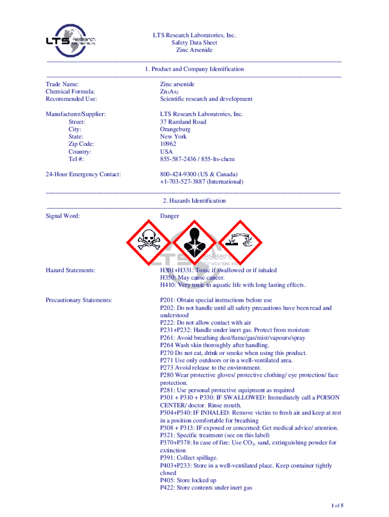 Fillable Online Zinc Arsenide Safety Data Sheet Fax Email Print - pdfFiller