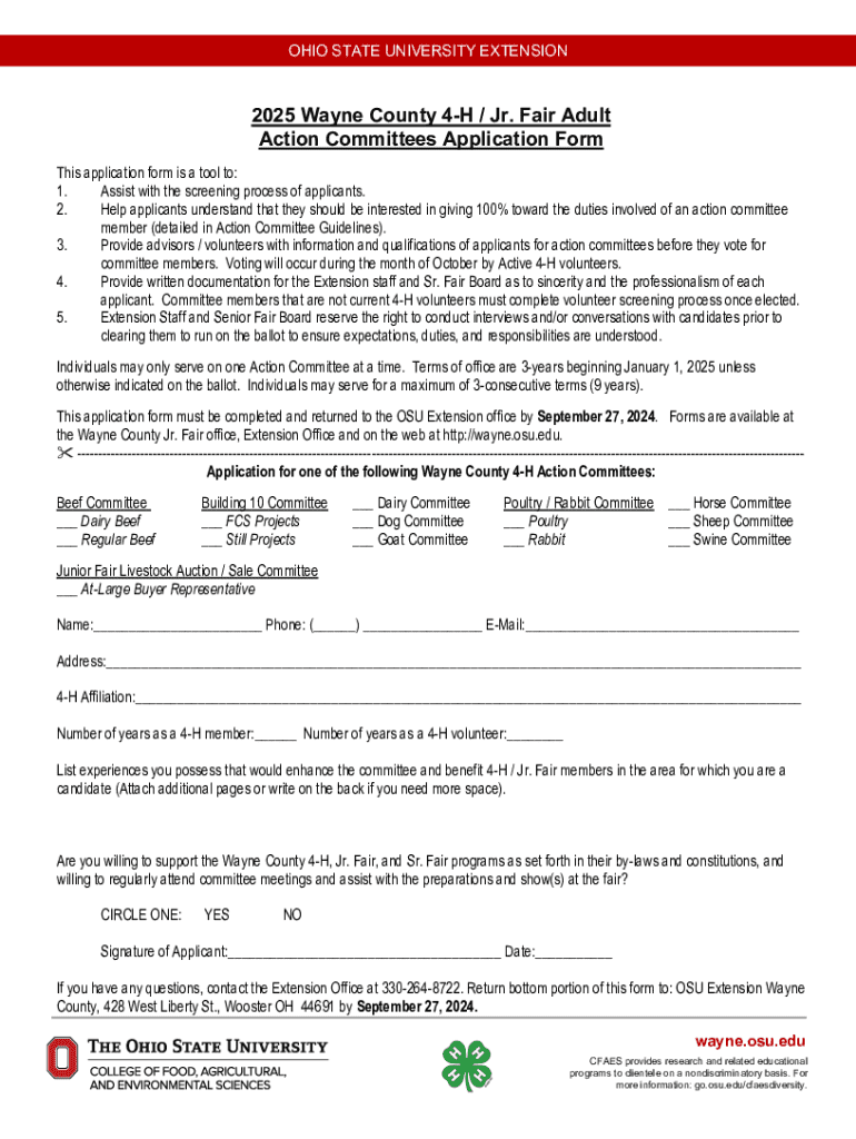 Fillable Online Wayne County 4-h Action Committees Application Fax Email Print - pdfFiller