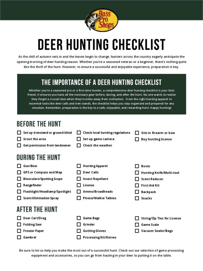 Fillable Online Deer Hunting Preparation and Gear Checklist Fax Email ...
