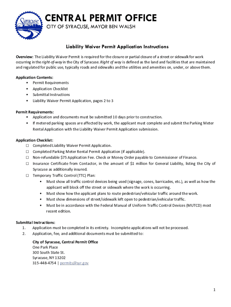 Fillable Online Liability Waiver Permit Application Instructions Fax Email Print - pdfFiller