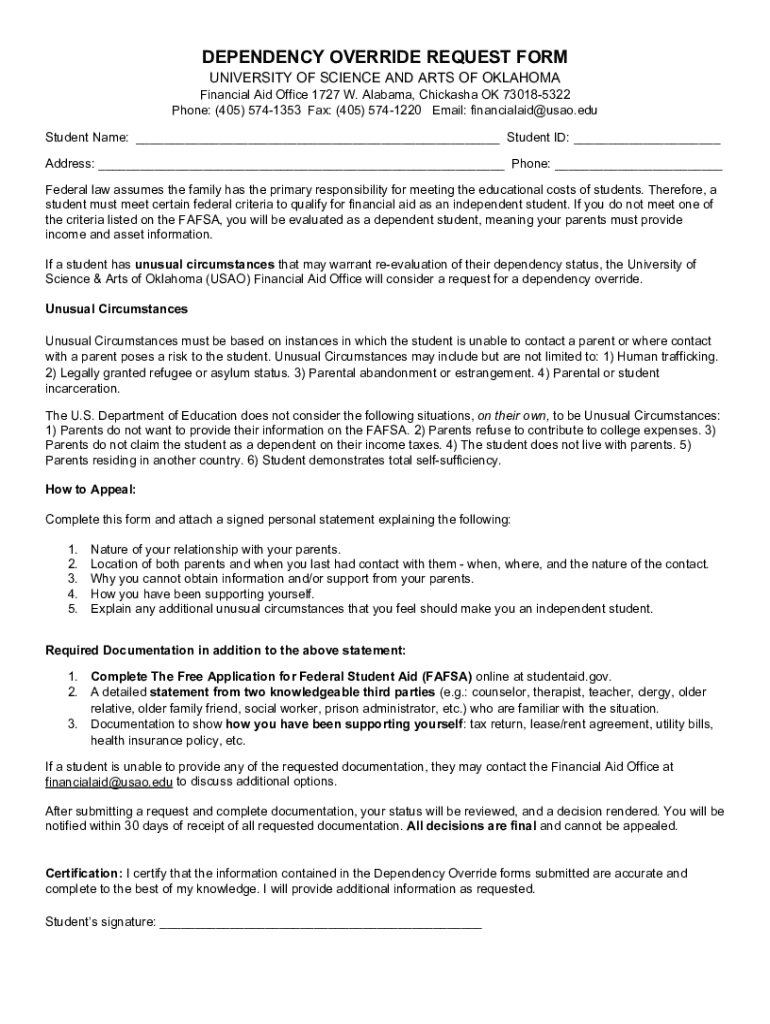 Fillable Online Dependency Override Request Form Fax Email Print ...