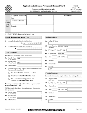 Fillable Online Form I-90 - Application to Replace Permanent Resident Card Fax Email Print ...